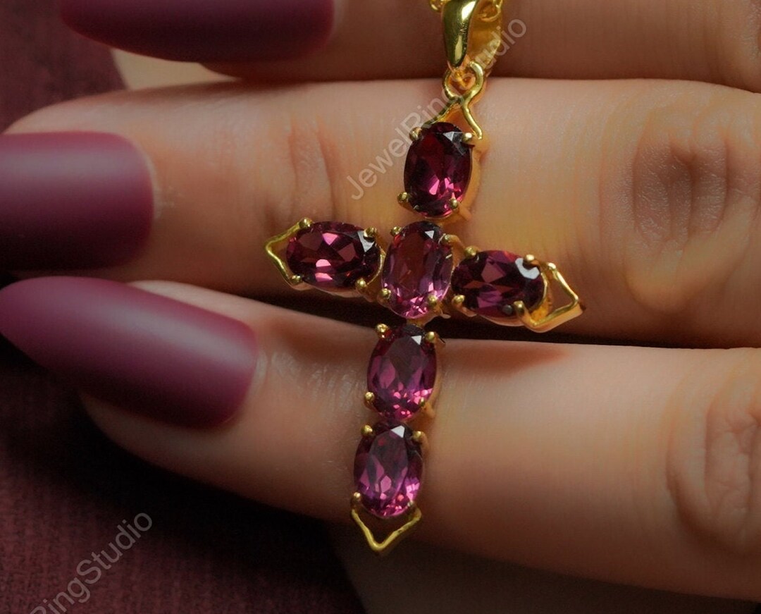 Garnet Cross Necklace, Garnet Silver Cross Necklace, Garnet Cross ...