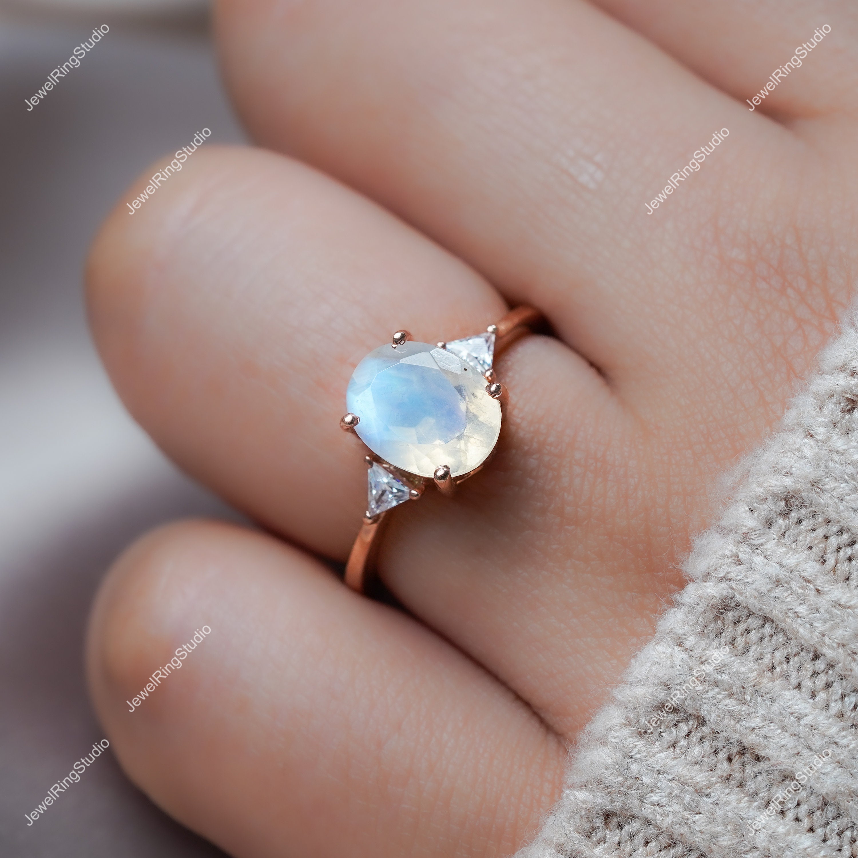 Rainbow Moonstone Ring / 14K Solid Gold Moonstone Ring / Gift for Her ...