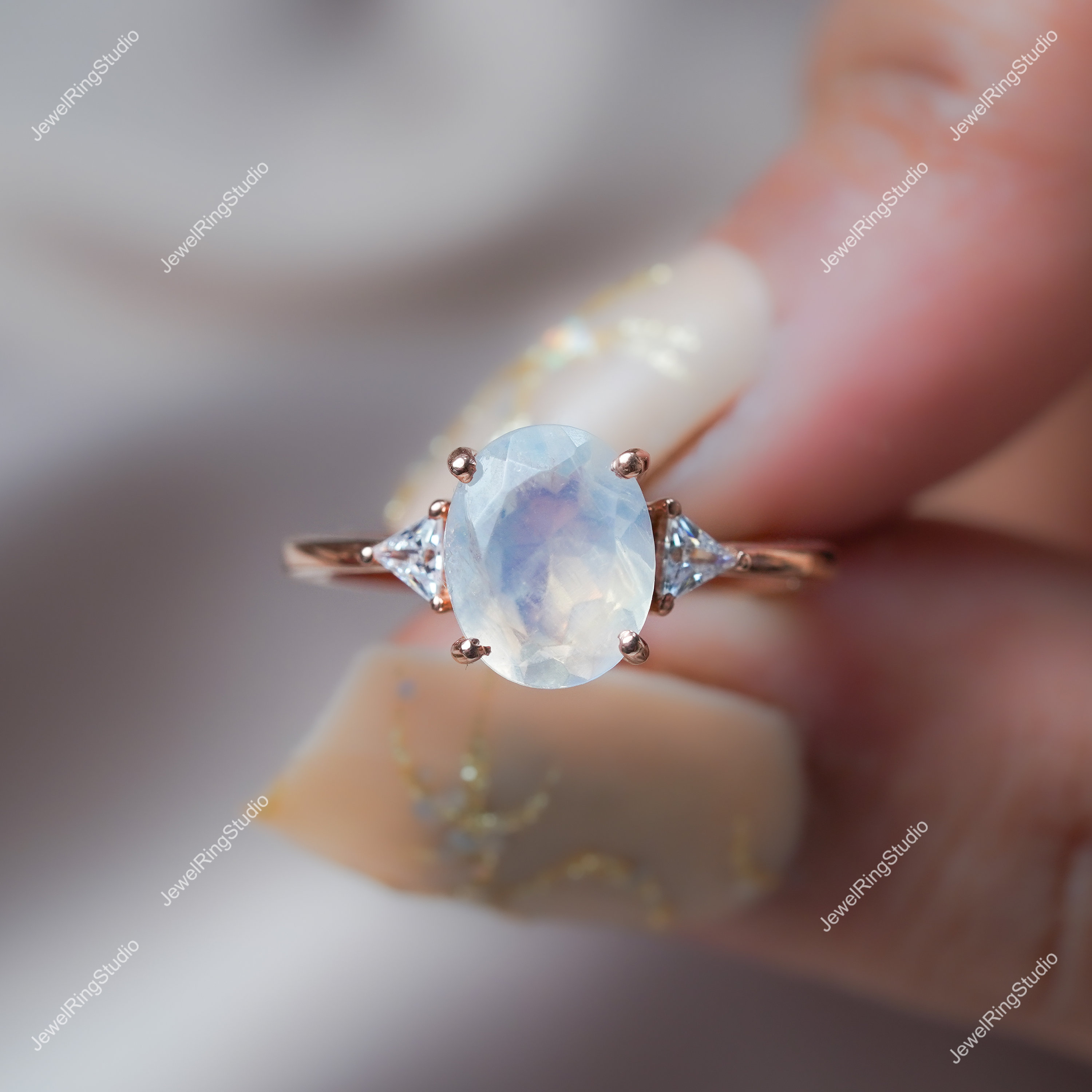Rainbow Moonstone Ring / 14K Solid Gold Moonstone Ring / Gift for Her ...