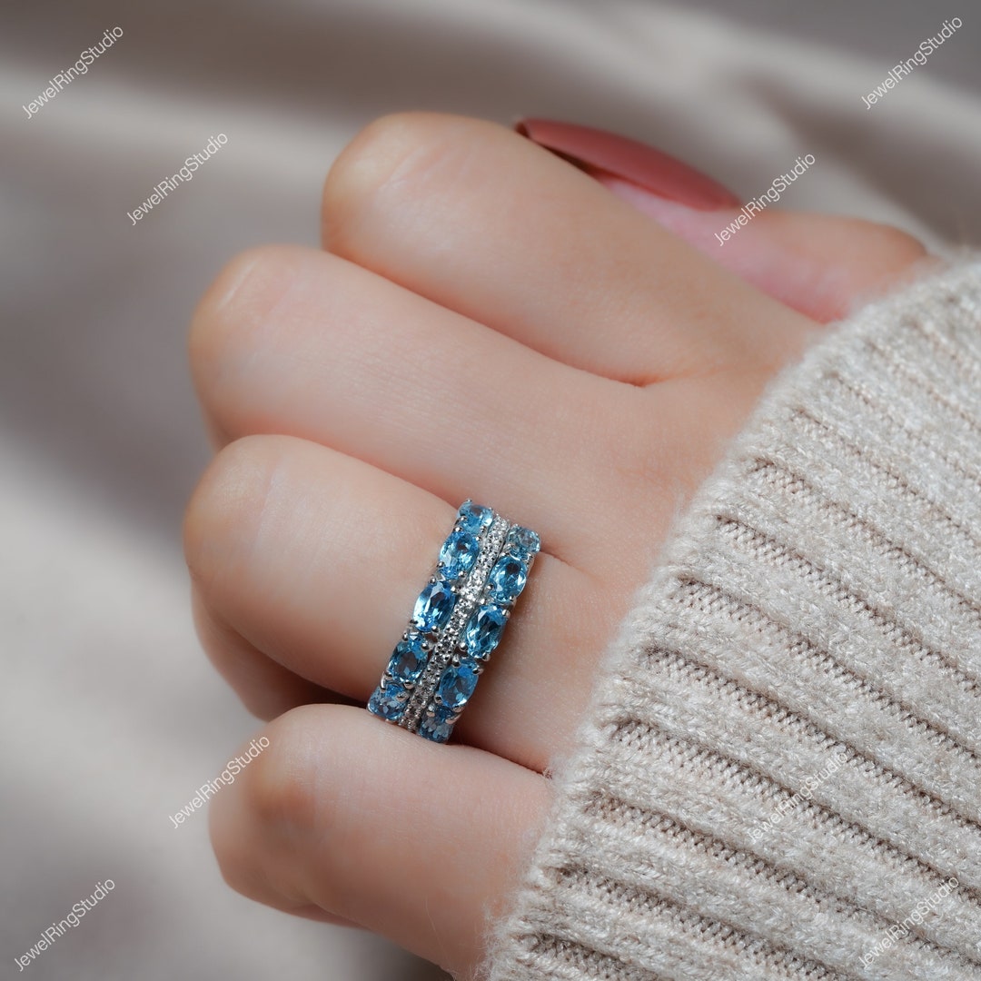 Premium Sky Blue Topaz Band Ring Natural Topaz Band Ring Topaz Half ...