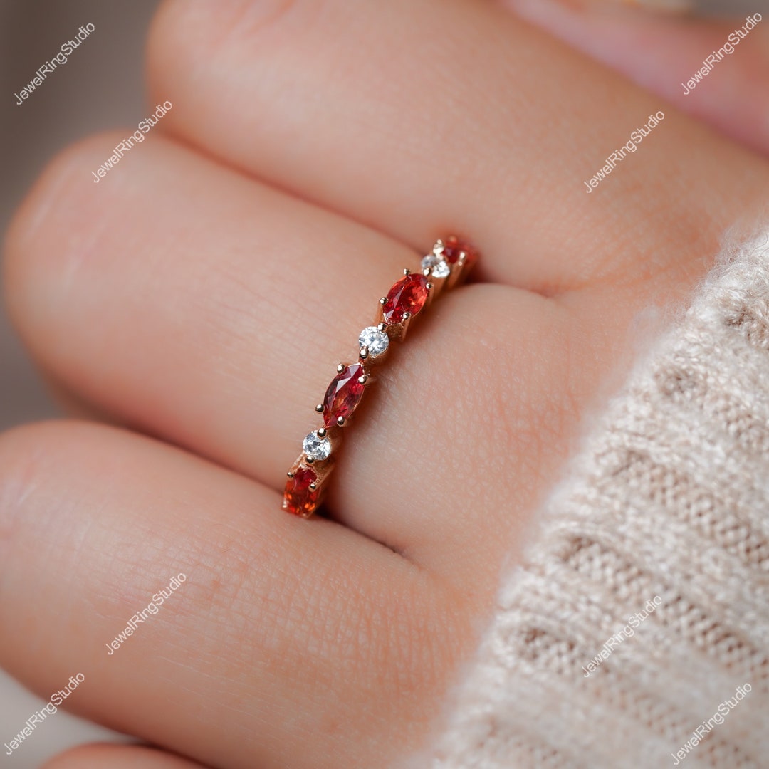 Red Sapphire Ring, Sapphire Ring for Women, Sapphire Half Band Ring ...