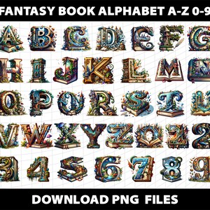 Fantasy Book Letters Alphabet Numbers Cliparts Bundle Sublimation PNG ...