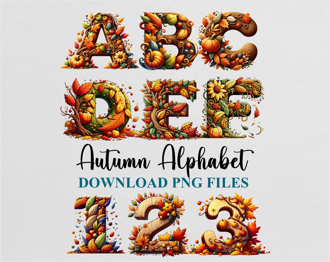 Autumn Fall Alphabet Letters Watercolor Cliparts Sublimation PNG Doodle ...