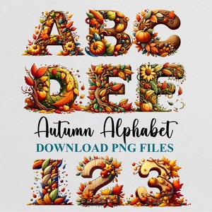 Autumn Fall Alphabet Letters Watercolor Cliparts Sublimation PNG Doodle ...