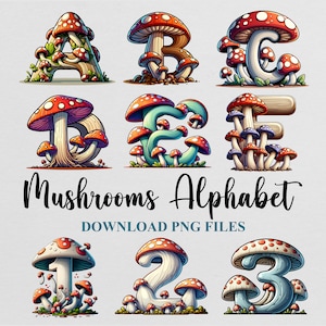 Mushrooms Letters Alphabet Numbers Cliparts Sublimation Tshirt Poster ...