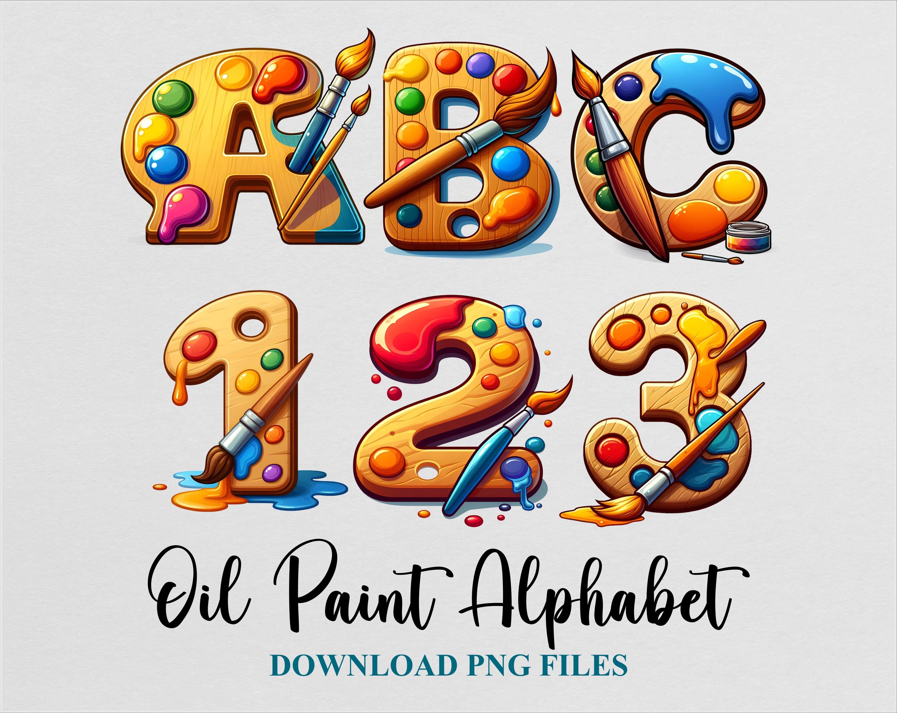 Watercolor Oil Paint Artist Brush Alphabet Letters Cliparts Sublimation ...