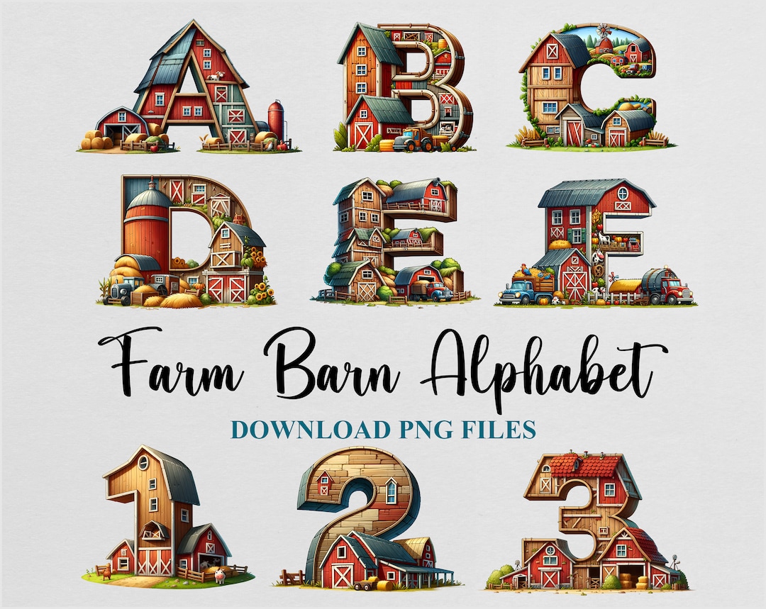 Farm Barn House Letters Alphabet Cliparts Watercolor Sublimation PNG ...