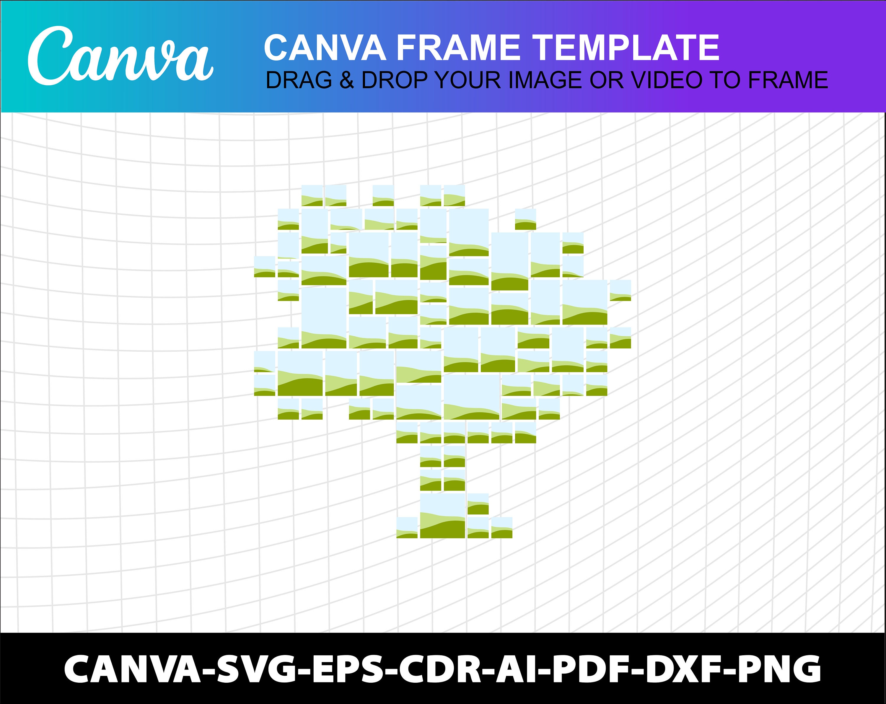 Family Tree Photo Collage Canva Frame Template Svg - Cdr - Ai - Canva ...