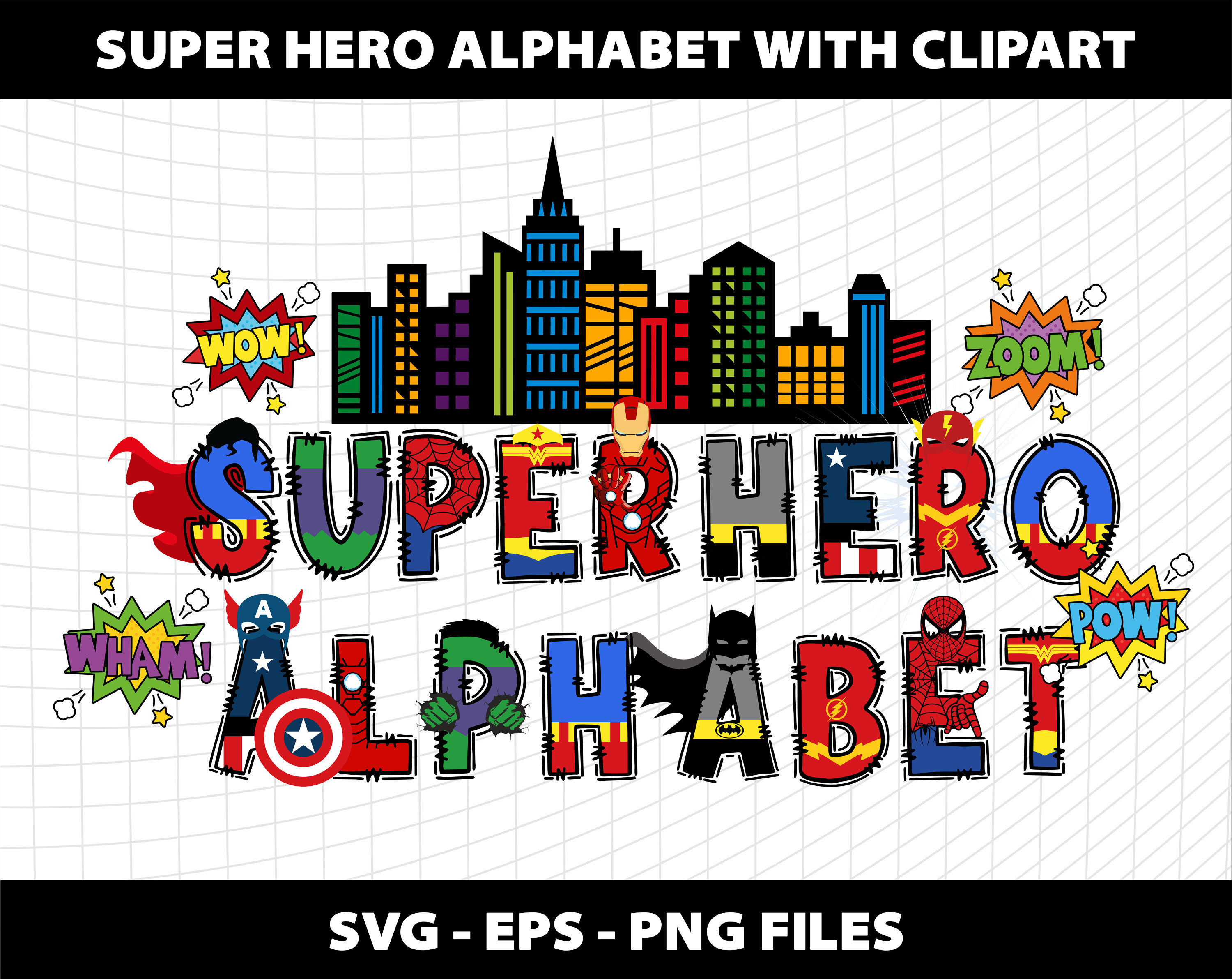Super Hero Svg Doddle Alphabet Font Letters Svg Super Hero Svg - Etsy