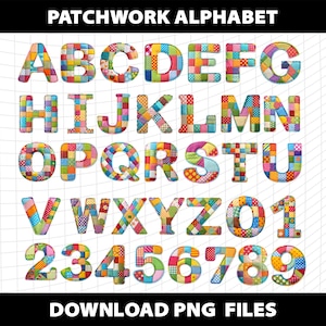 Patchwork Alphabet Letters Cliparts DTF Sublimation PNG Template Quilt ...