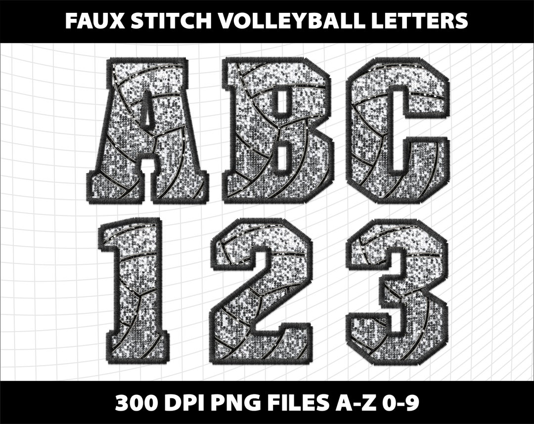 Faux Embroidery Stitch Volleyball Sequin Glitter Letters Alphabet ...