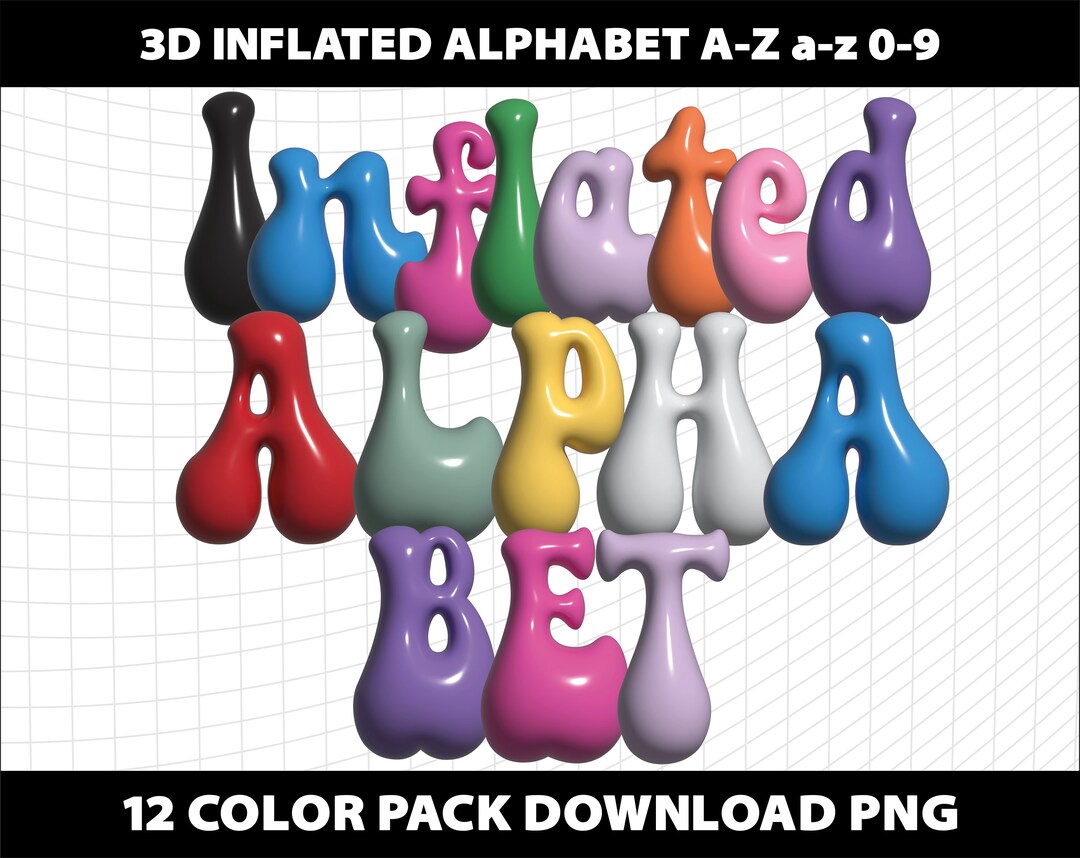 3d Inflated Puffy Retro Letters Alphabet Numbers 12 Pack Bundle Design ...