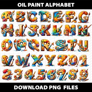 Watercolor Oil Paint Artist Brush Alphabet Letters Cliparts Sublimation ...