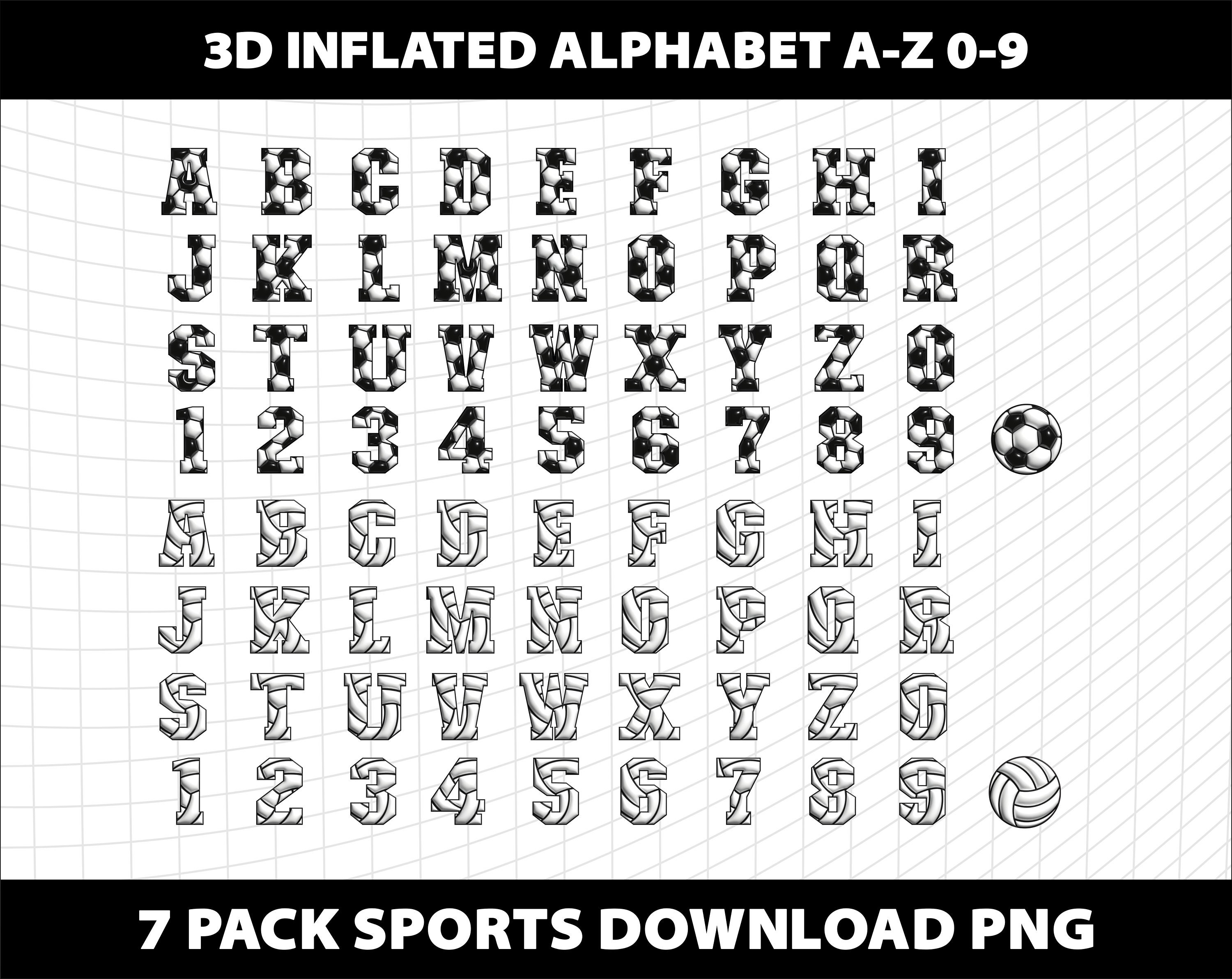 3D Inflated Sports Letters Alphabet Football Basketball Baseball ...