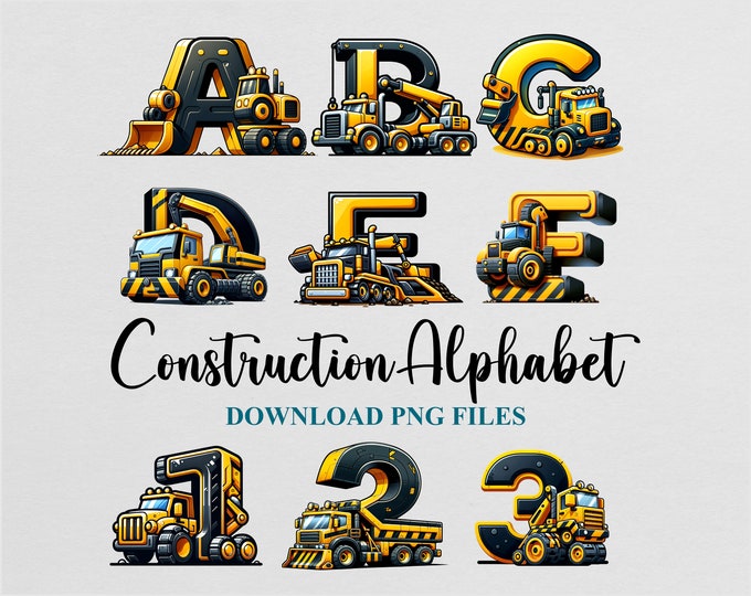 Construction Truck Cliparts Letters Alphabet Numbers Bundle Sublimation ...