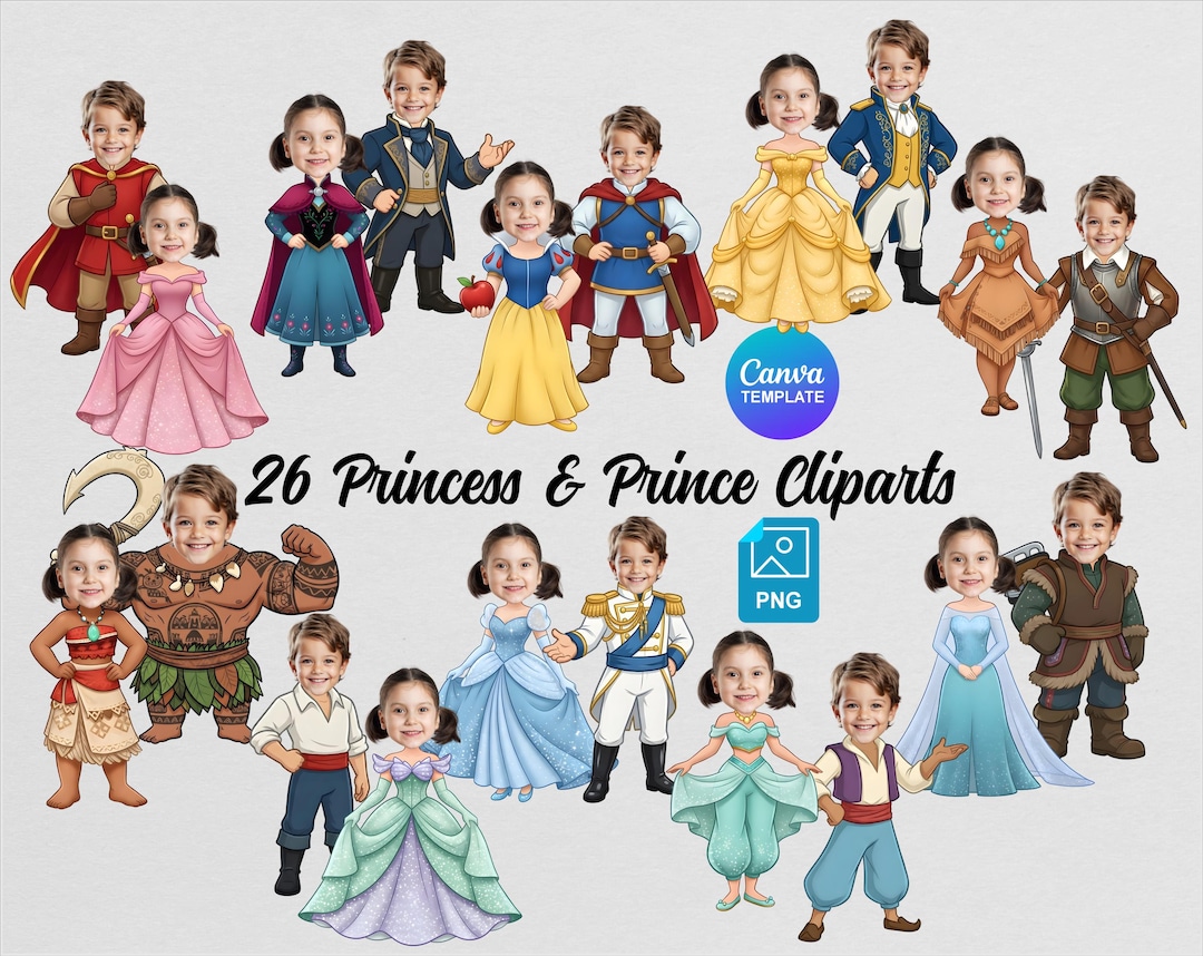 Princess & Prince Clipart Customized Add Your Face Own Photo PNG Canva ...