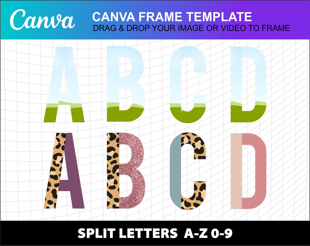 Half Alphabet Font Letters Blank Transparent Canva Frame Template Half ...
