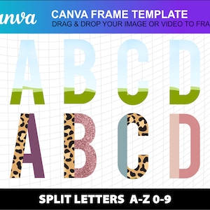 Half Alphabet Font Letters Blank Transparent Canva Frame Template Half ...