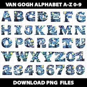 Van Gogh Style Letters Alphabet Cliparts Watercolor Sublimation the ...