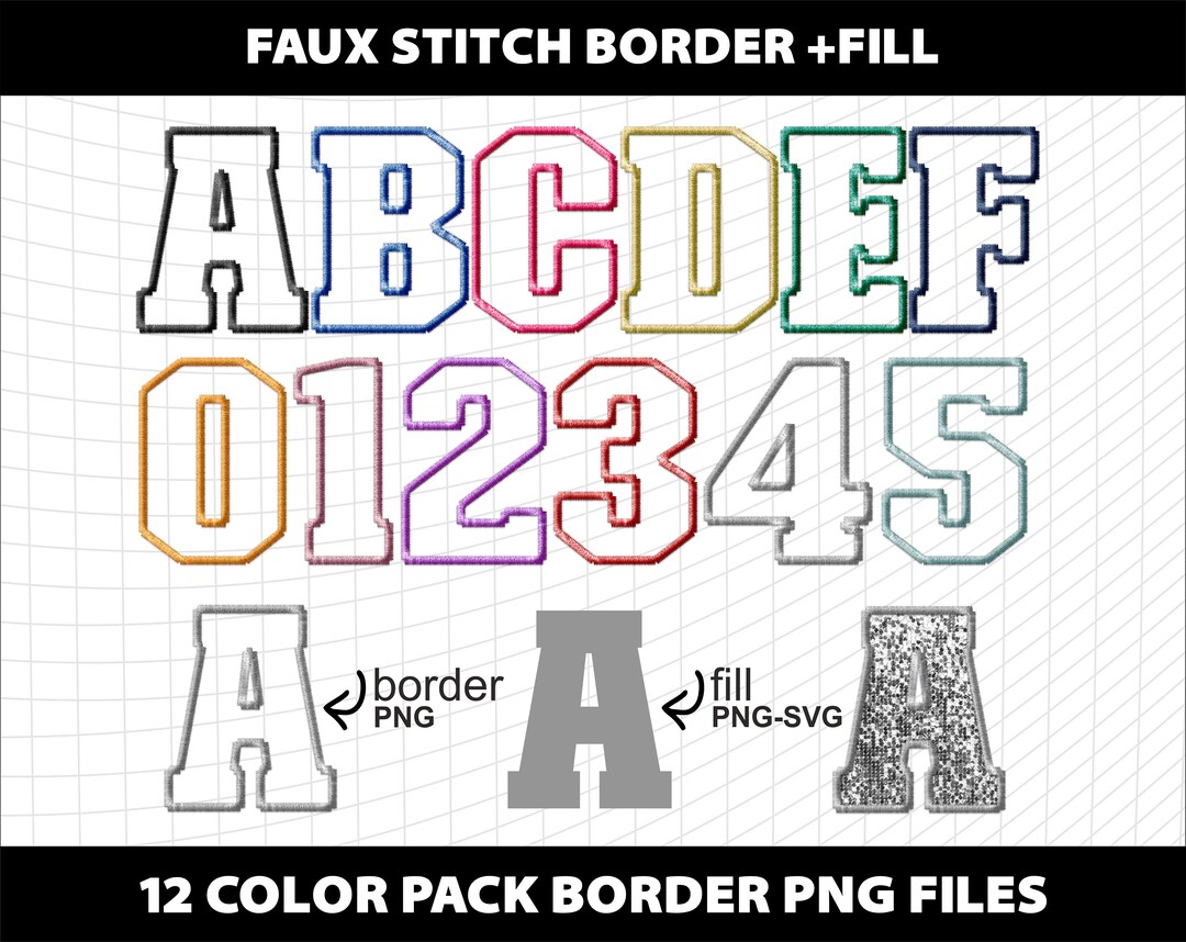 Faux Embroidery Stitch Border + Fill Blank Letters Alphabet Numbers ...