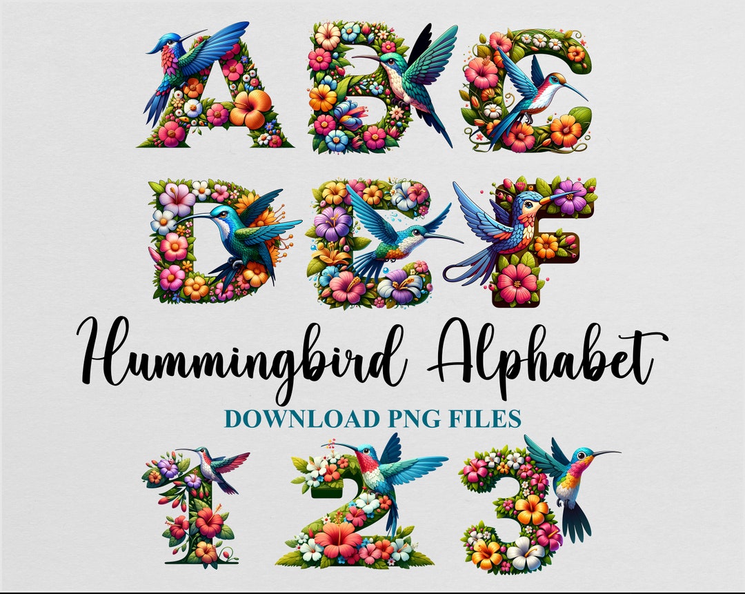 Hummingbird Forest Bird Letters Alphabet Cliparts Watercolor ...