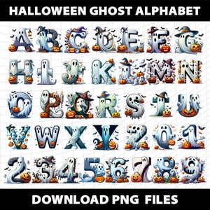Halloween Ghost Spooky Alphabet Letters Cliparts Sublimation PNG Doodle ...