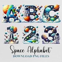 Watercolor Space Alphabet A-Z Number 0-9 Bundle, Space Alphabet Clipart ...