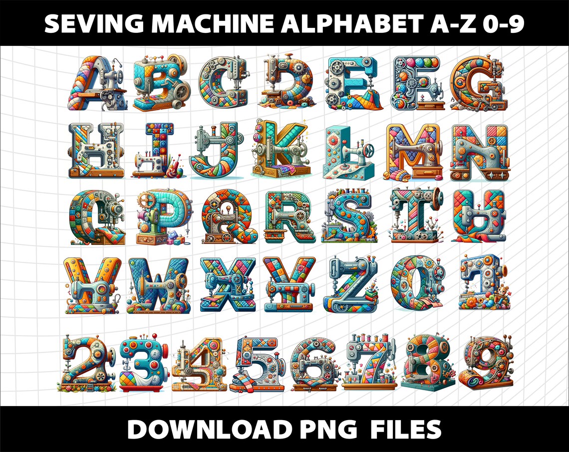 Sewing Machine Cliparts Alphabet Letters Watercolor Quilting Tailor ...