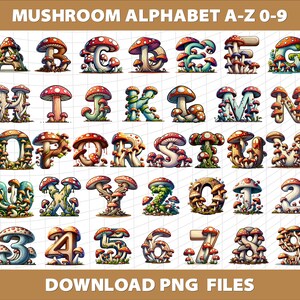 Mushrooms Letters Alphabet Numbers Cliparts Sublimation Tshirt Poster ...