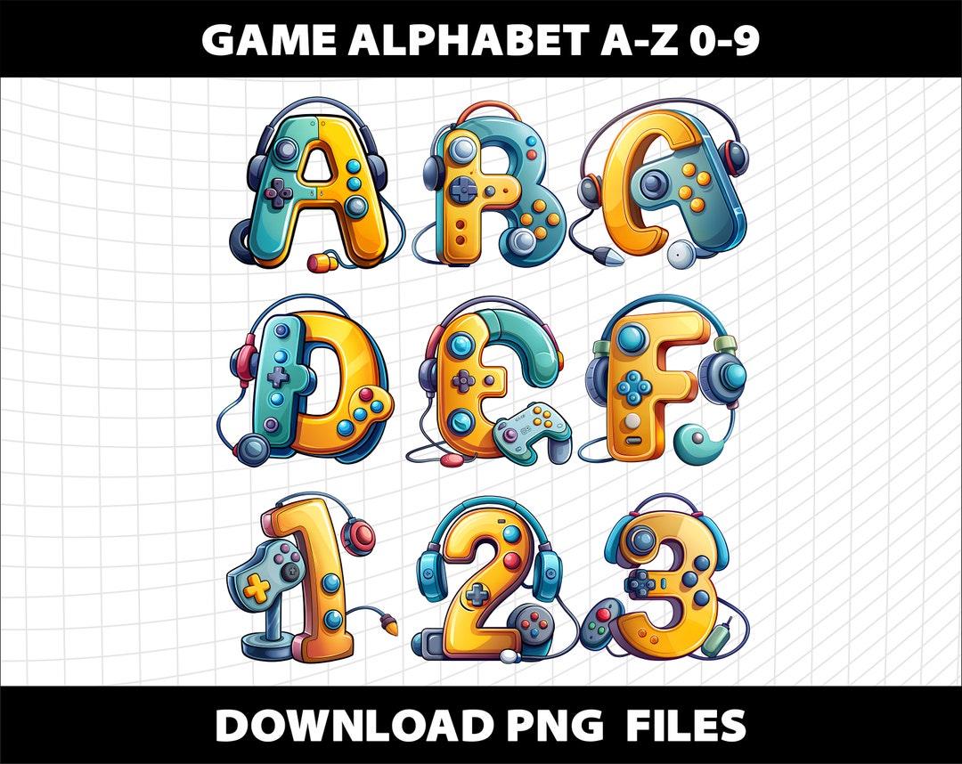 Gamer Letters Alphabet Numbers Bundle Joystick and Earphones Cliparts ...