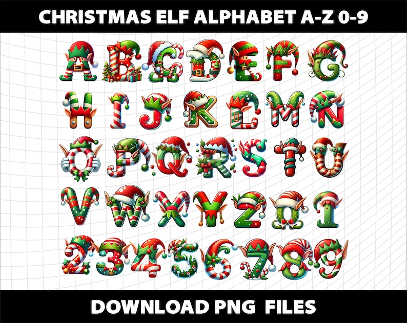 Christmas Elf Alphabet Letters Cliparts Sublimation PNG DTF Design ...