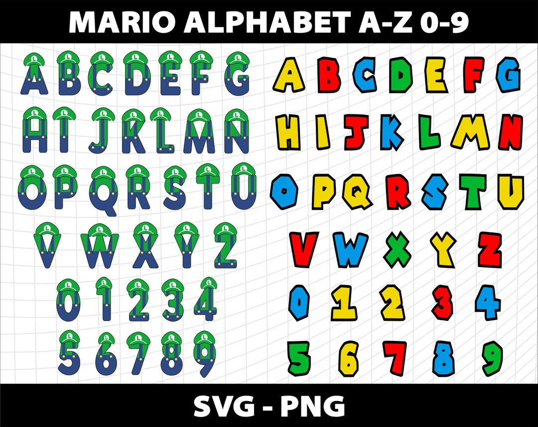 Luigi Alphabet Font Letters Svg Luigi Birthday Number 1 2 3 4 - Etsy