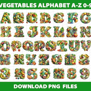 Vegetables and Fruit Letters Alphabet Numbers Cliparts Sublimation ...