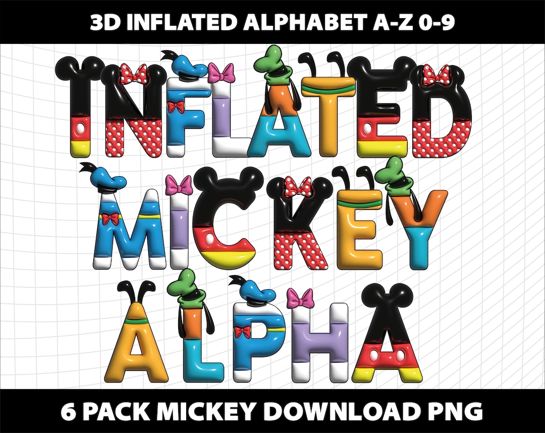 3d Inflated Puffy Mickey Letters Alphabet Font Numbers 6 Pack Bundle ...
