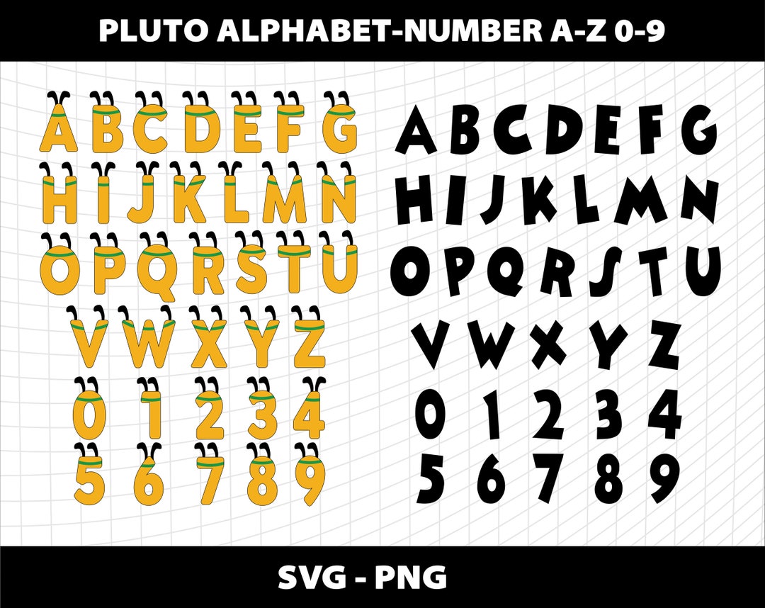Pluto Svg Alphabet Font Letters Mickey Mouse Birthday 1 2 3 4 5 6 7 8 9 Pluto Svg Alphabet ...
