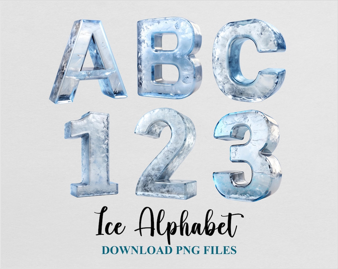 Ice Alphabet Letters Clipart Snow Sublimation PNG Doodle Design ...