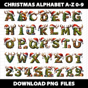 Christmas Alphabet Letters Cliparts Sublimation PNG DTF Tree Deer Santa ...