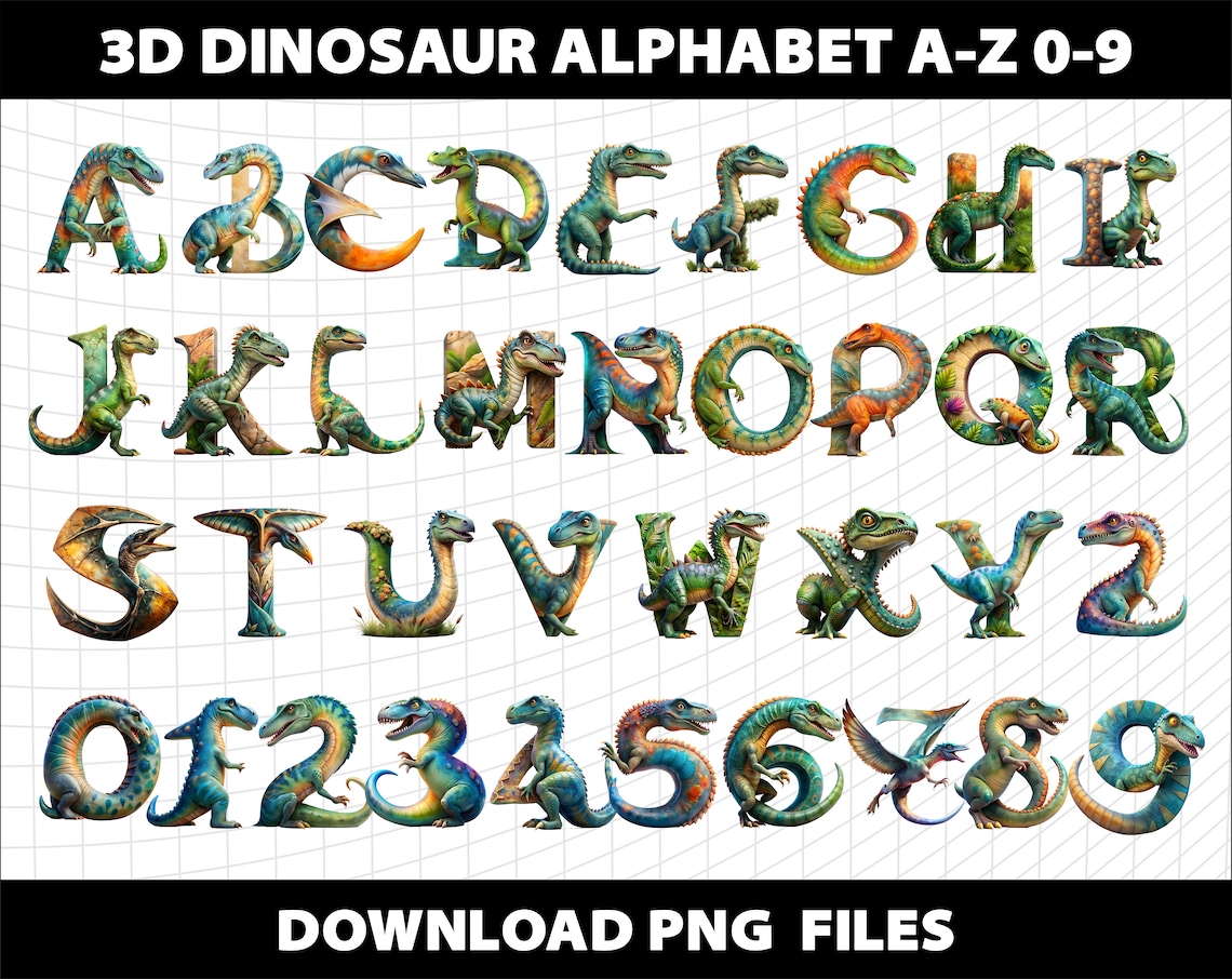 Dinosaur Letters Alphabet Numbers Preschool Kindergarten Bundle PNG ...