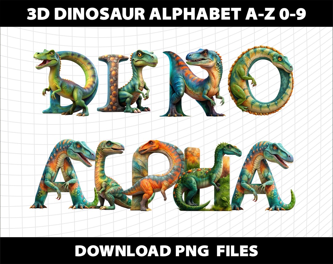 3d Dinosaur Letters Alphabet Numbers Preschool Kindergarten Bundle PNG ...