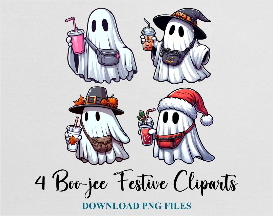 Boojee Watercolor Cliparts Ghost Halloween Christmas Coffee Boo-jee PNG ...
