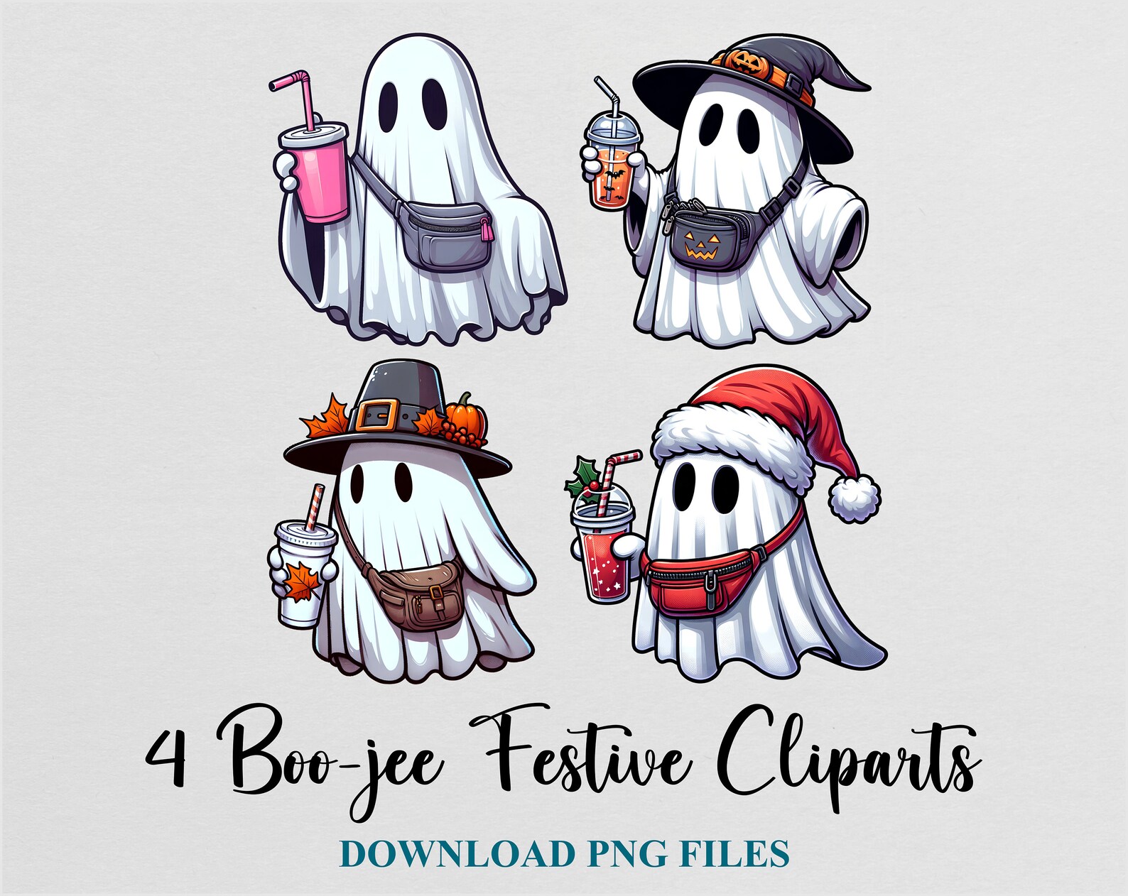 Boojee Watercolor Cliparts Ghost Halloween Christmas Coffee Boo-jee PNG ...