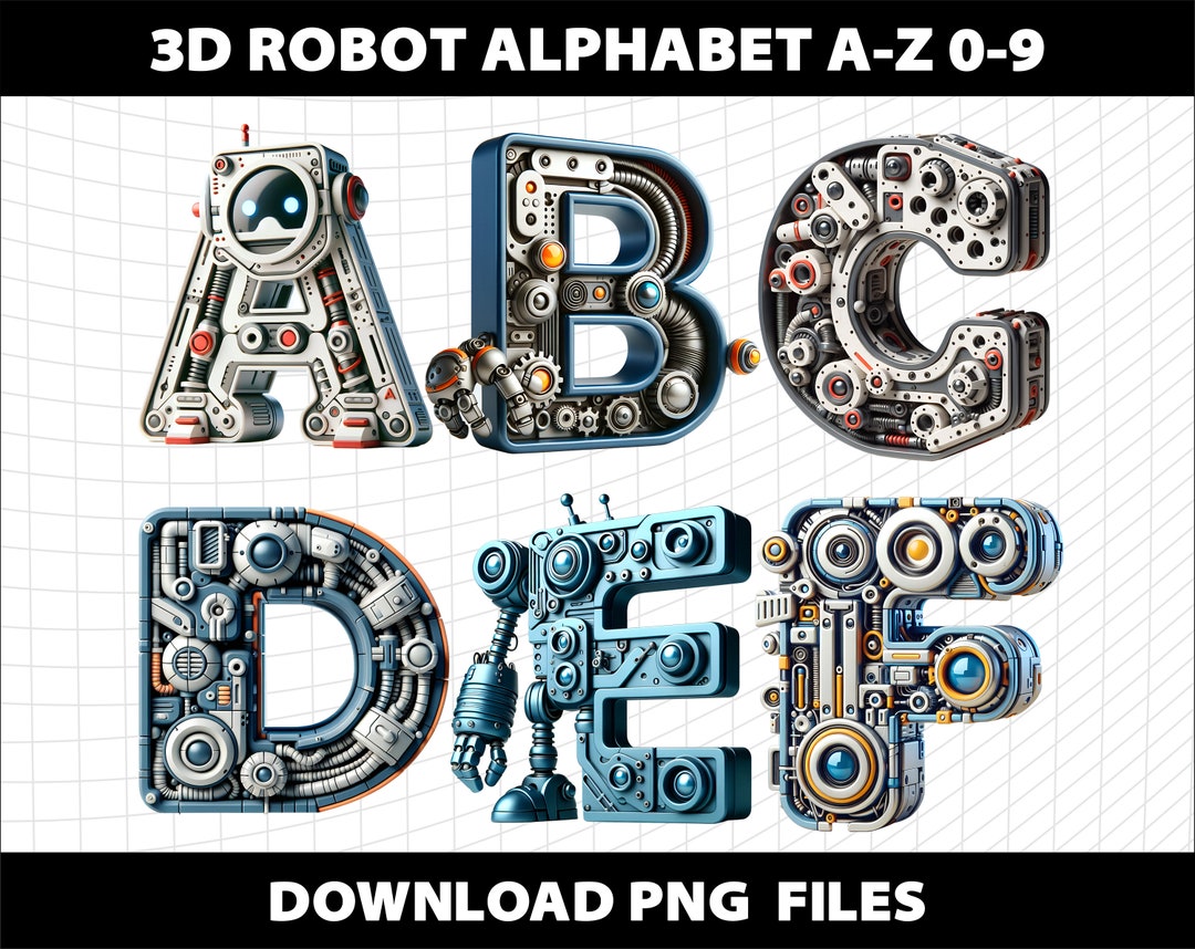 3d Robot Letters Alphabet Numbers Preschool Kindergarten Bundle PNG ...