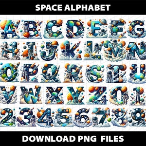 Astronaut Space Rocket Galaxy Letters Alphabet Font Cliparts Numbers ...