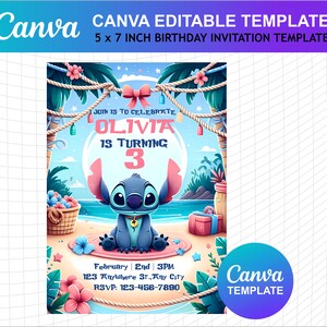 Stitch Birthday Invitation Canva Template Editable 5x7inch Canva ...