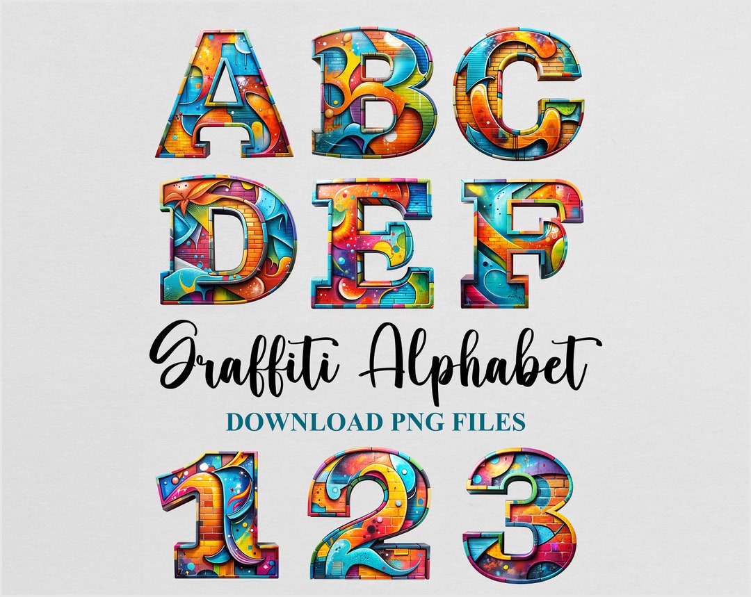 Urban Style Graffiti Alphabet Letters Font Cliparts Sublimation PNG ...