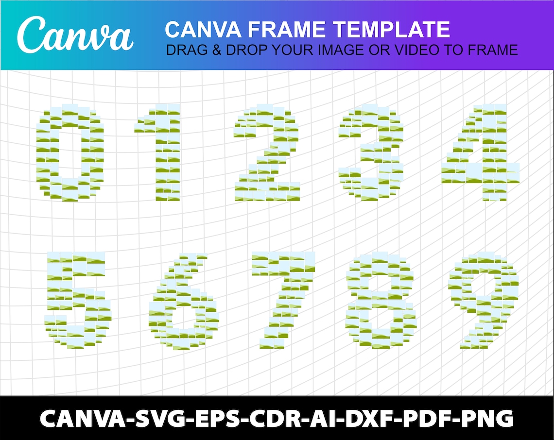 Number Photo Collage Canva Frame Template 0 1 2 3 4 5 6 7 8 9 - Etsy