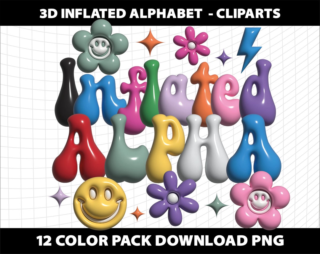 3d Inflated Puffy Retro Letters Alphabet Numbers 12 Pack Bundle Design ...