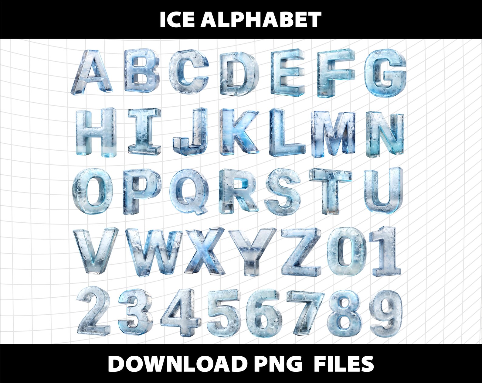 Ice Alphabet Letters Clipart Snow Sublimation PNG Doodle Design ...