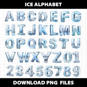 Ice Alphabet Letters Clipart Snow Sublimation PNG Doodle Design ...