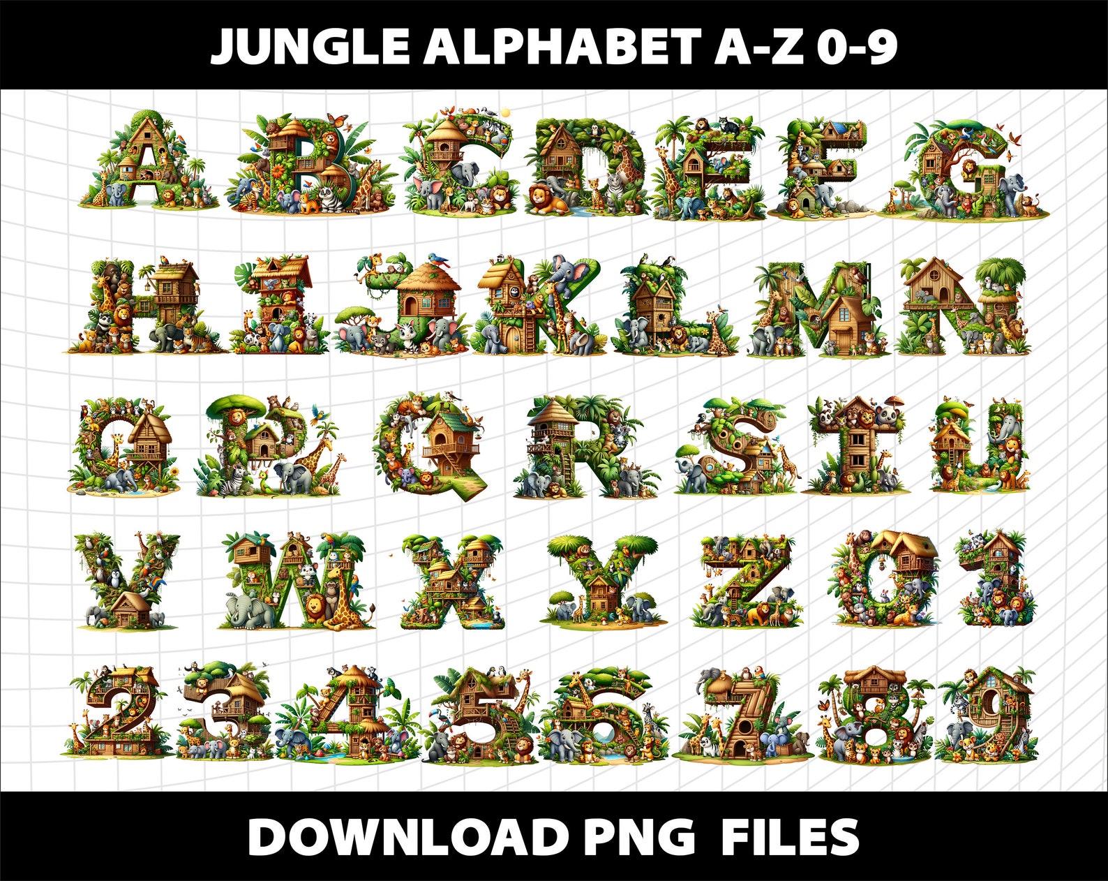 Jungle Animals Alphabet Letters Cliparts DTF and Sublimation PNG Design ...